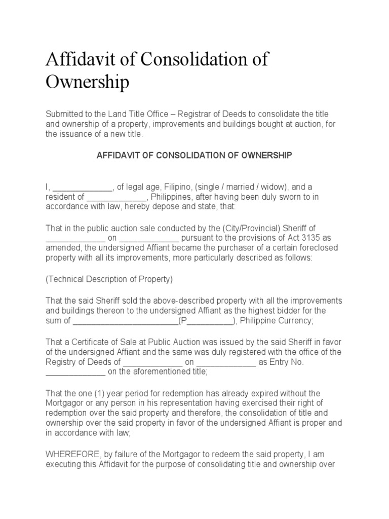 Affidavit of Consolidation of Ownership | PDF
