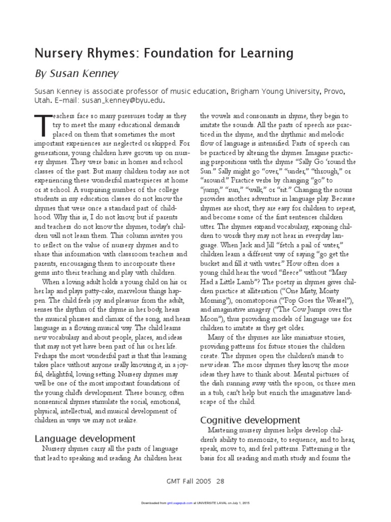 Nursery Rhymes: Foundation For Learning: by Susan Kenney | PDF | Part ...