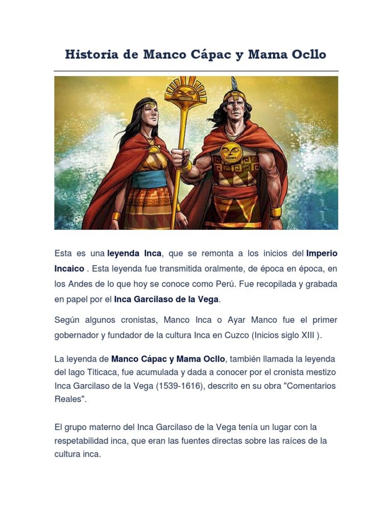 Historia de Manco Cápac y Mama Ocllo | PDF | Imperio Inca