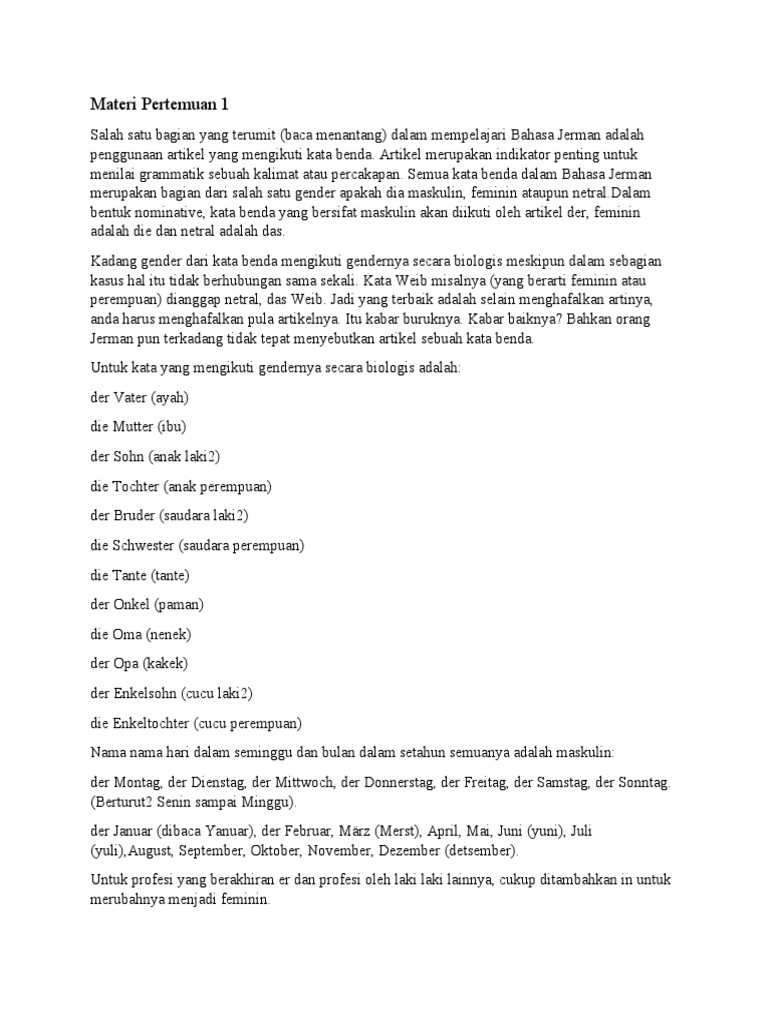 Gender dan Artikel dalam Bahasa Jerman | PDF