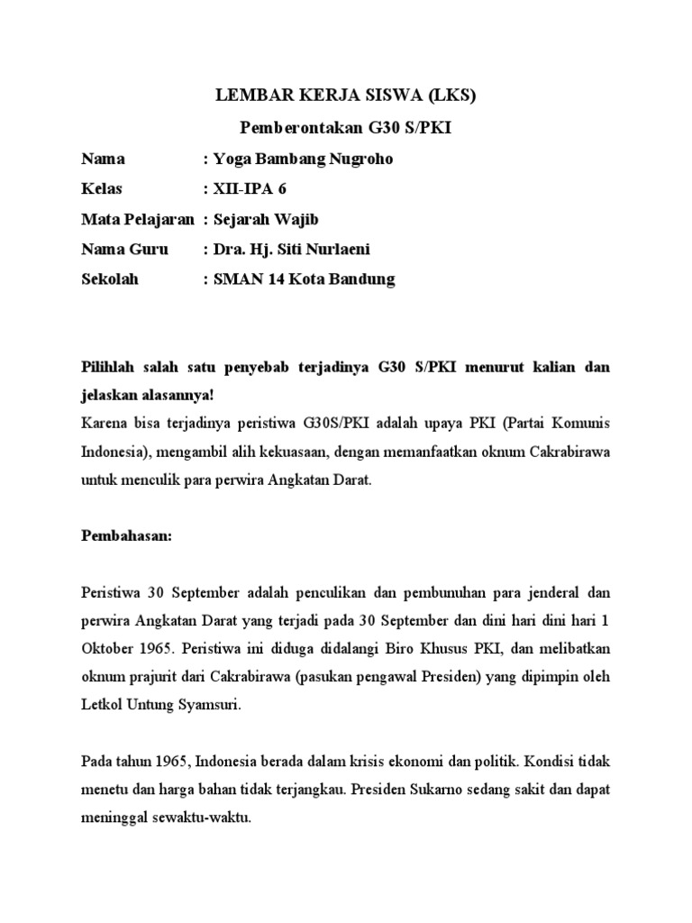LKS Pemberontakan G30 SPKI | PDF