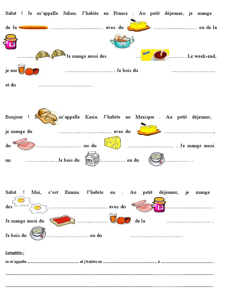 Le Petit Dejeuner, Exercices Partitifs Et Ind | PDF