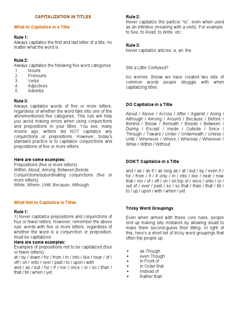 Capitalization in Titles: What To Capitalize in A Title | PDF ...
