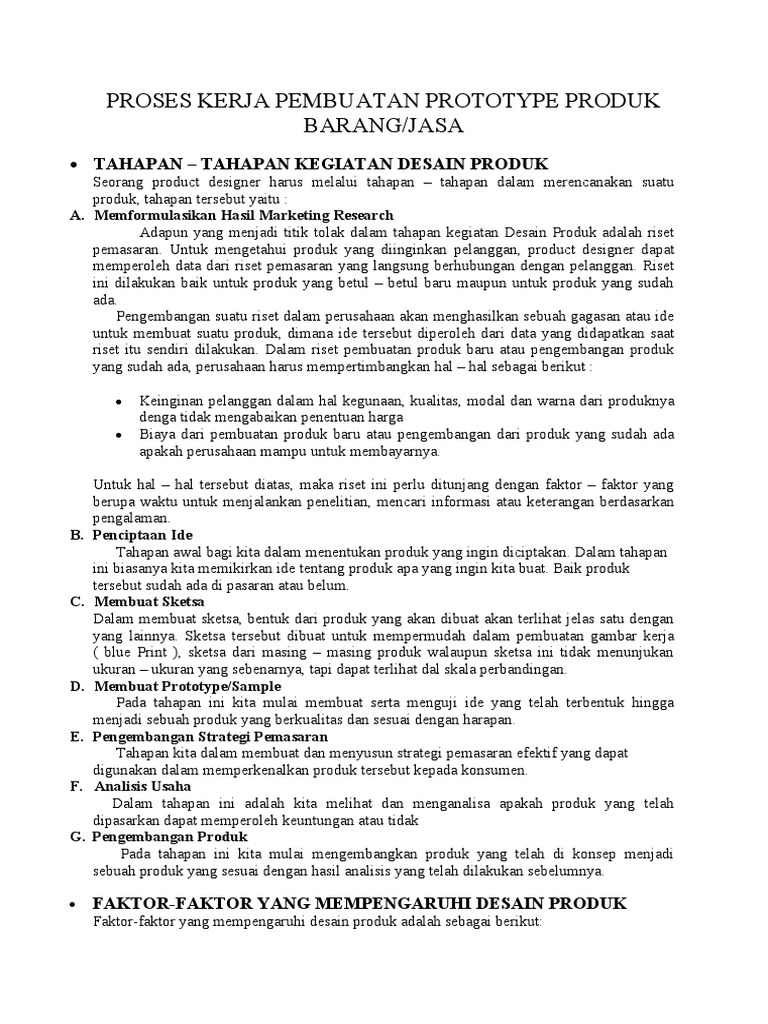 Proses Kerja Pembuatan Prototype Produk Barang | PDF