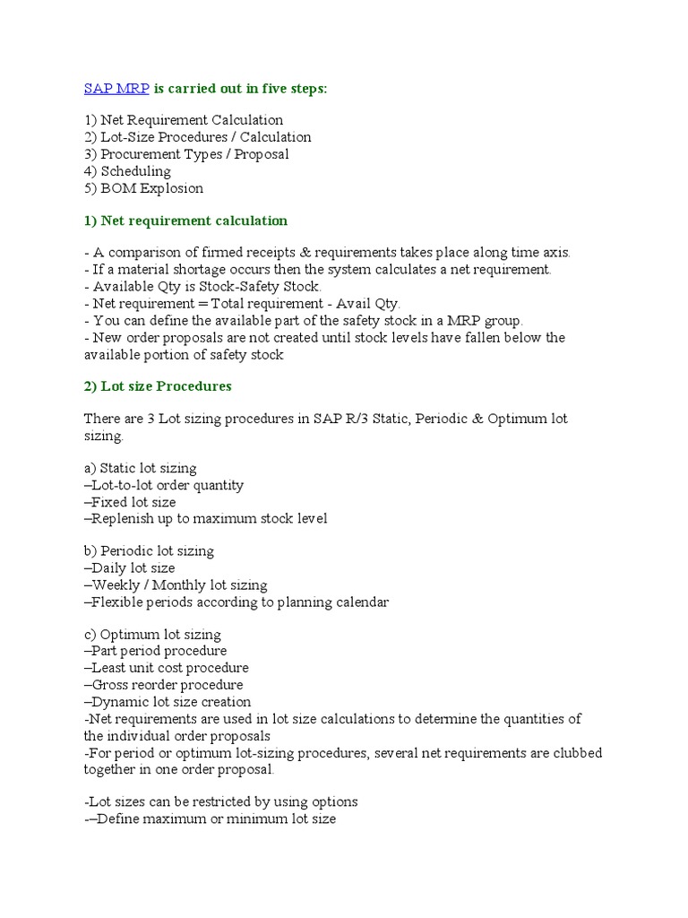 The Five Key Steps of SAP MRP: Net Requirement Calculation, Lot Sizing ...