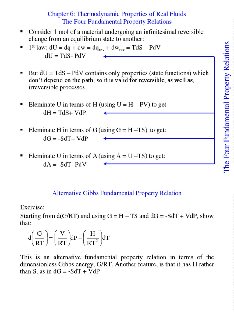 Thermodynamic Properties of Real Fluids: Fundamental Property Relations ...