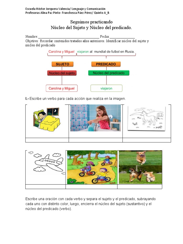Guia 5del Nucleo Del Sujeto y Núcleo Del Predicado. | PDF | Predicado ...