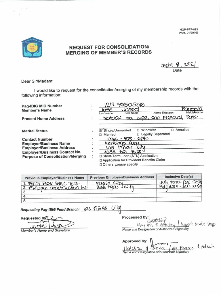 HDMF - Request For Consolidation | PDF
