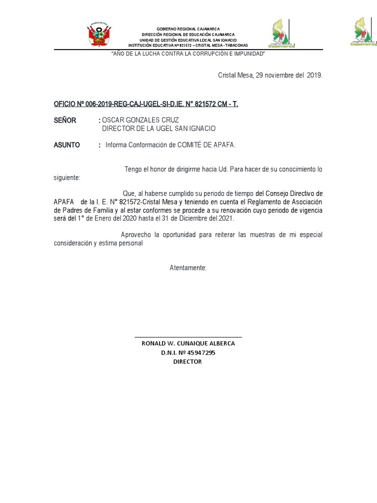 Oficio Conformacion Apafa | PDF