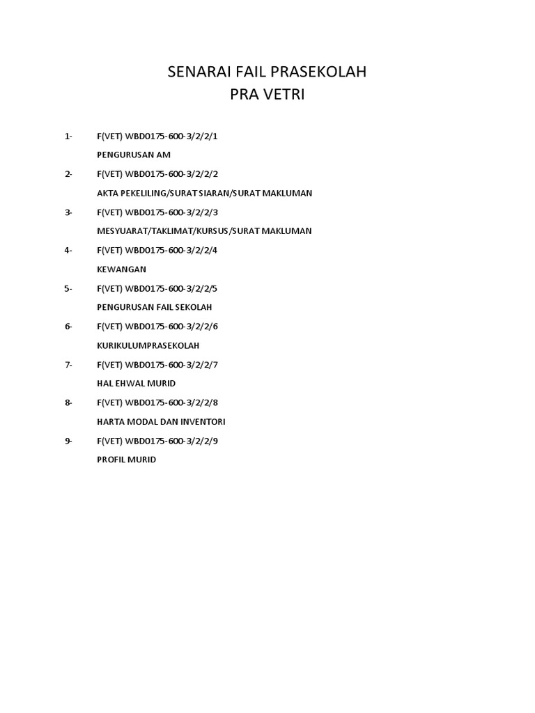 Senarai Fail Prasekolah | PDF