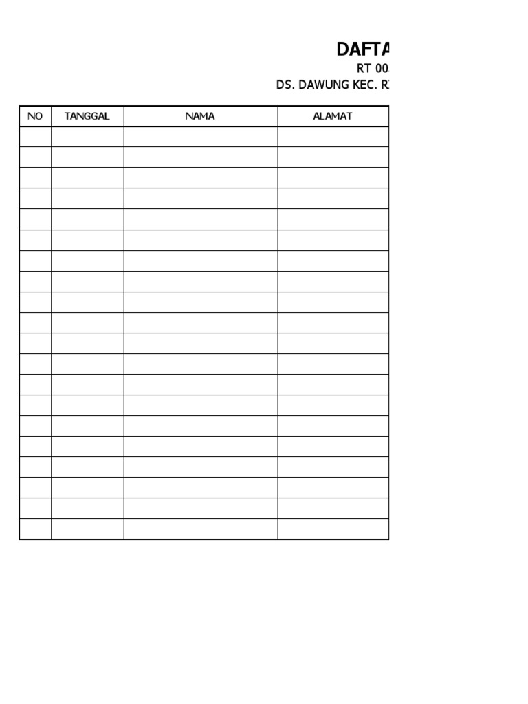 Contoh Tabel Daftar Tamu RT | PDF