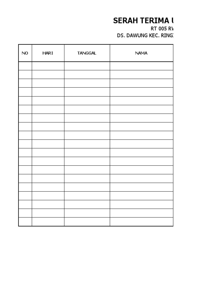 CONTOH Tabel Serah Terima Arisan | PDF