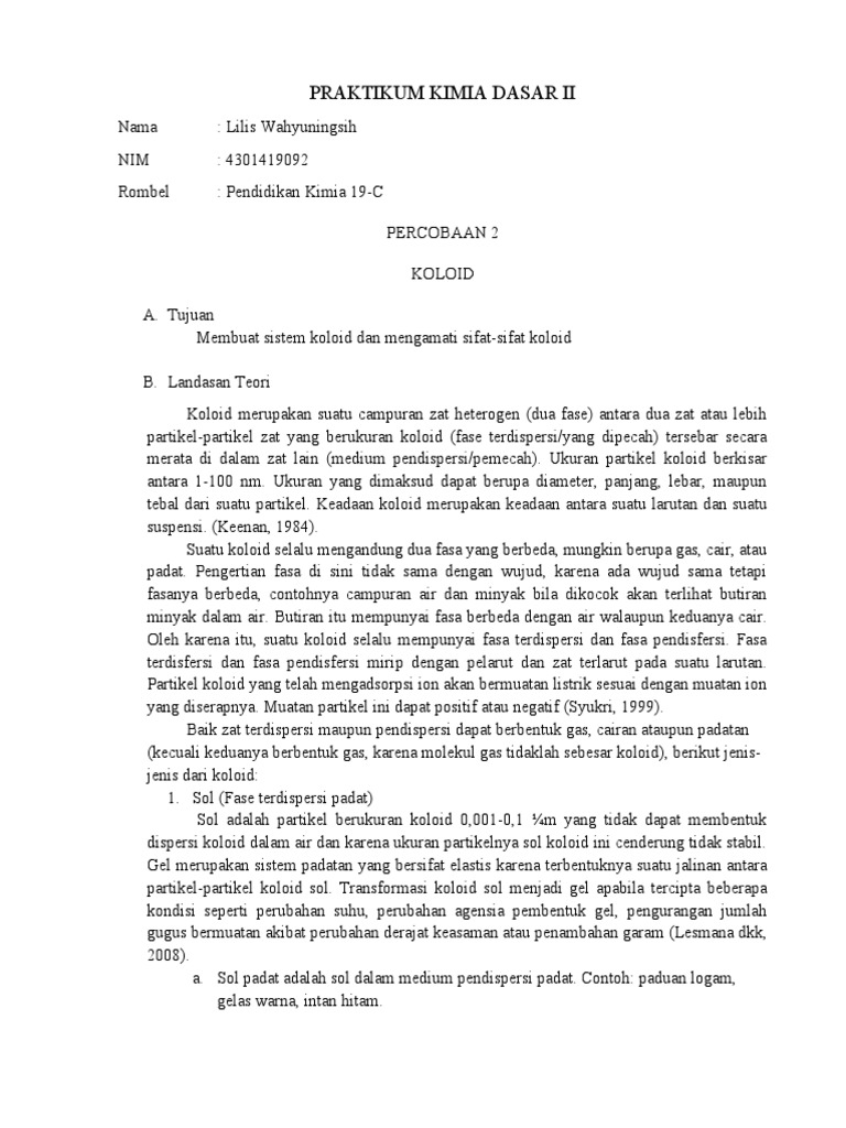 Laporan Praktikum Koloid-Kimdas | PDF