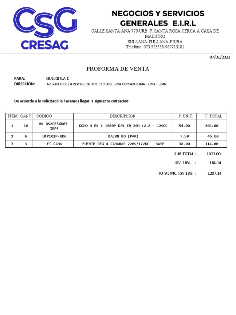 Proforma de Venta | PDF