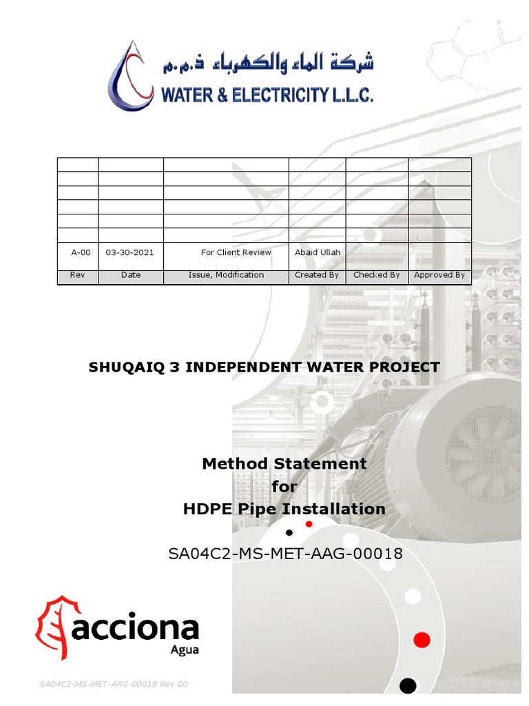 SA04C2-MS-MET-AAG-00018 Method Statement For HDPE Pipe Installation ...