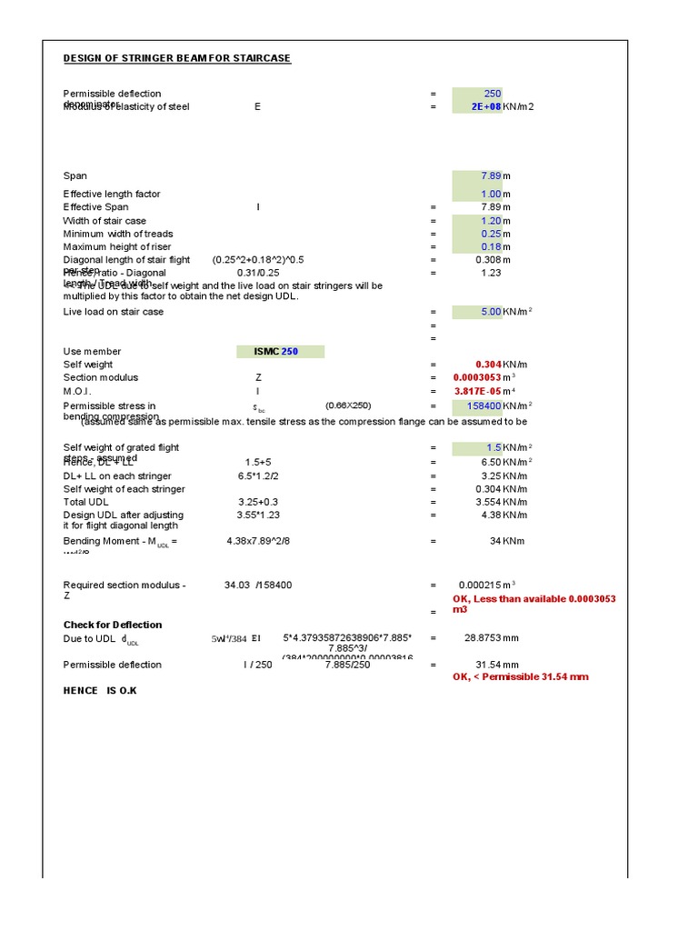 Steel Staircase Design Calculations | PDF | Stairs | Bending