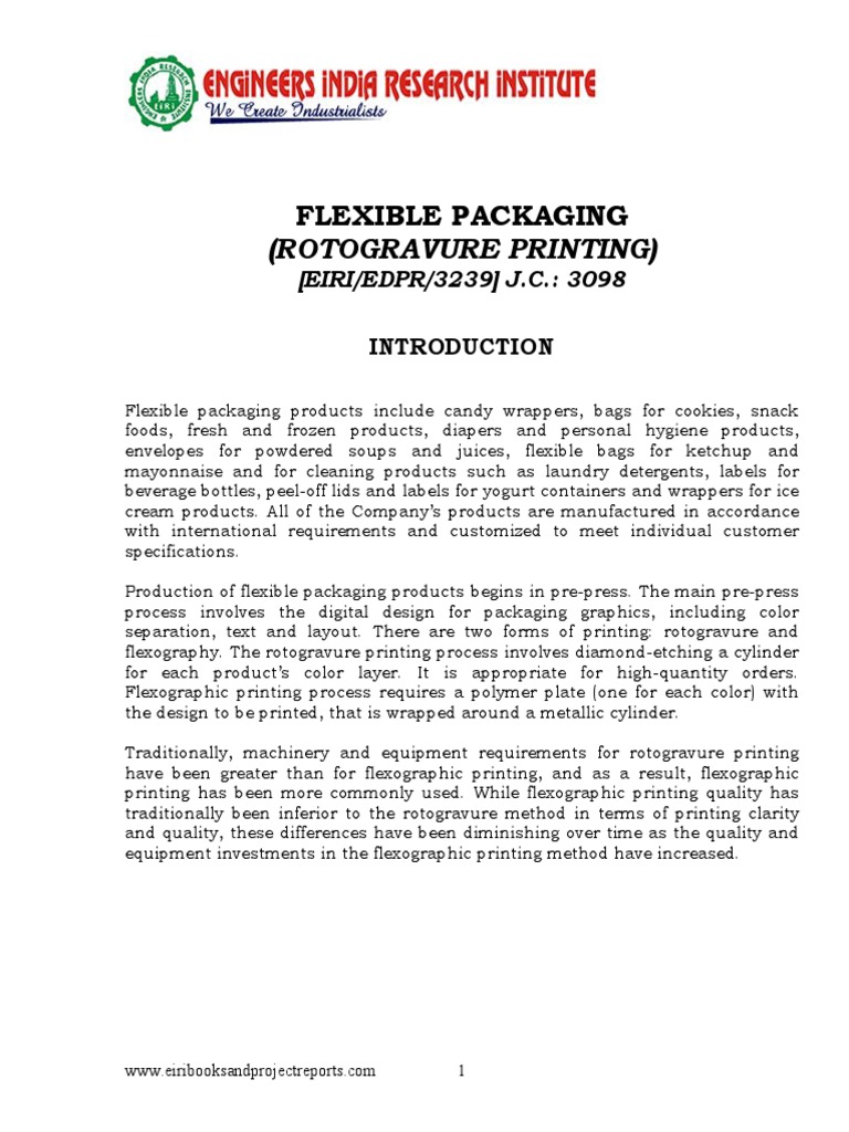 Project Report On Flexible Packaging (Rotogravure Printing) | PDF ...