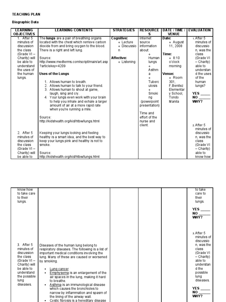 TEACHING PLAN | Tuberculosis | Lung