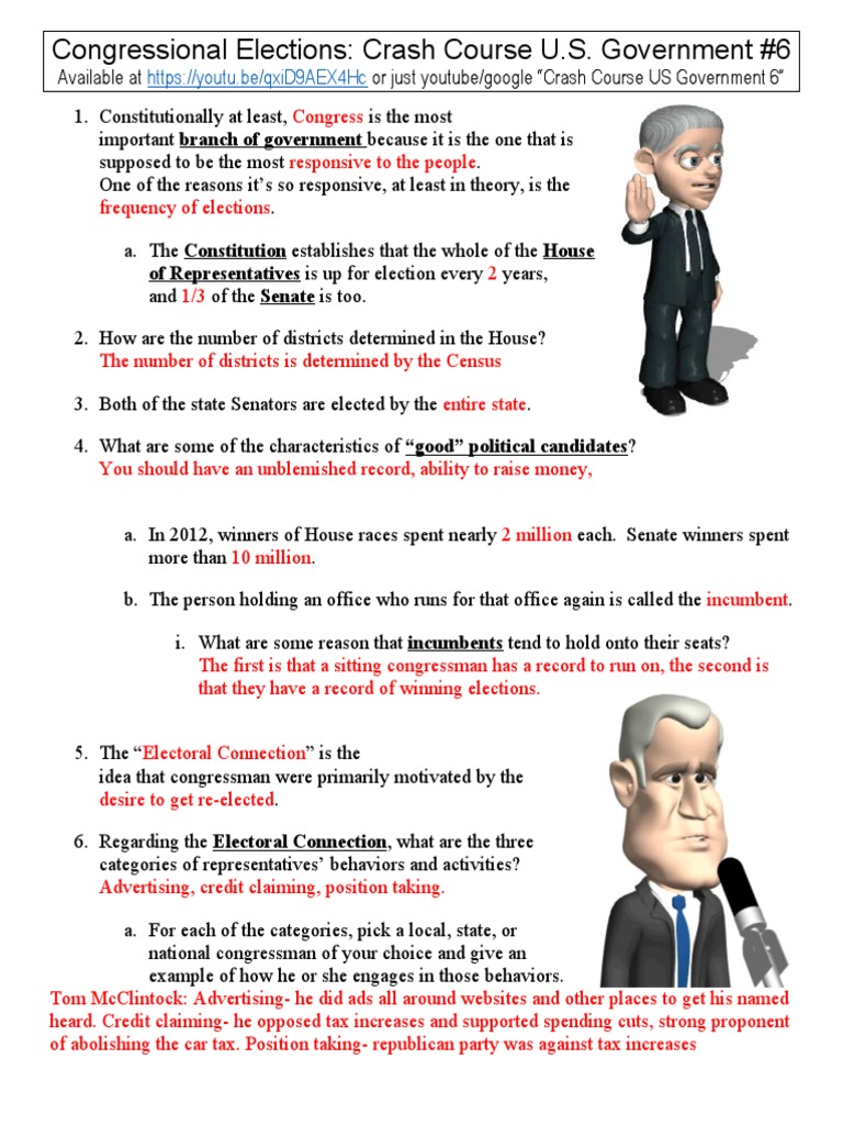 Crash Course U.S. Government and Politics 6 Congressional Elections | PDF