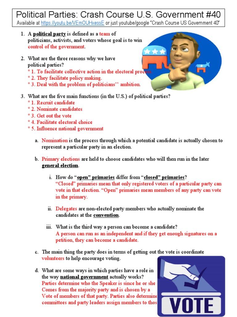 Crash Course U.S. Government and Politics 40 Political Parties | PDF ...
