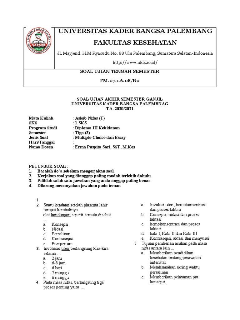 Soal Uas Askeb Nifas | PDF
