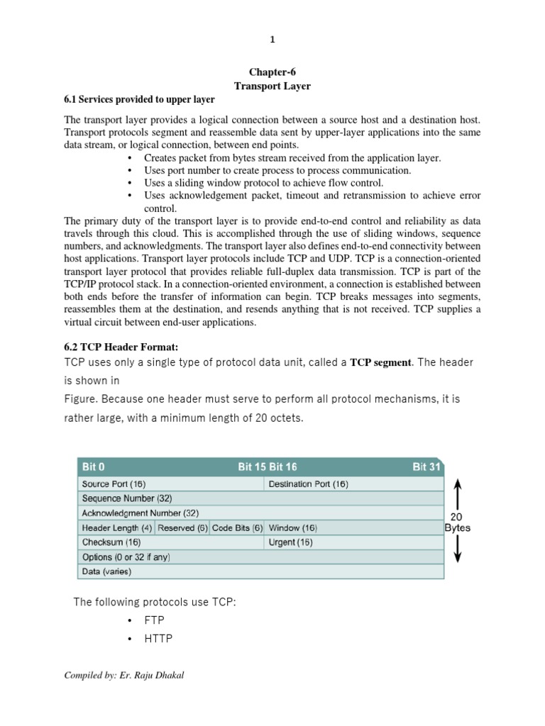 Chapter-6 Transport Layer: 6.1 Services Provided To Upper Layer ...