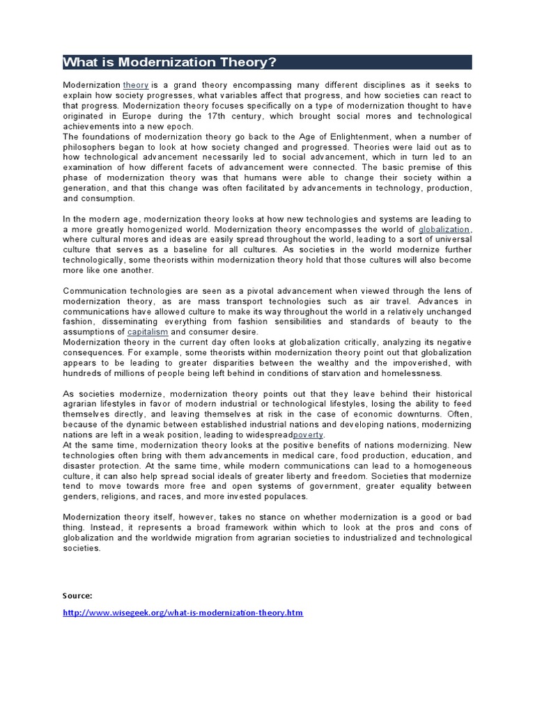 Modernization Theory Explained | PDF | Modernization Theory | Globalization