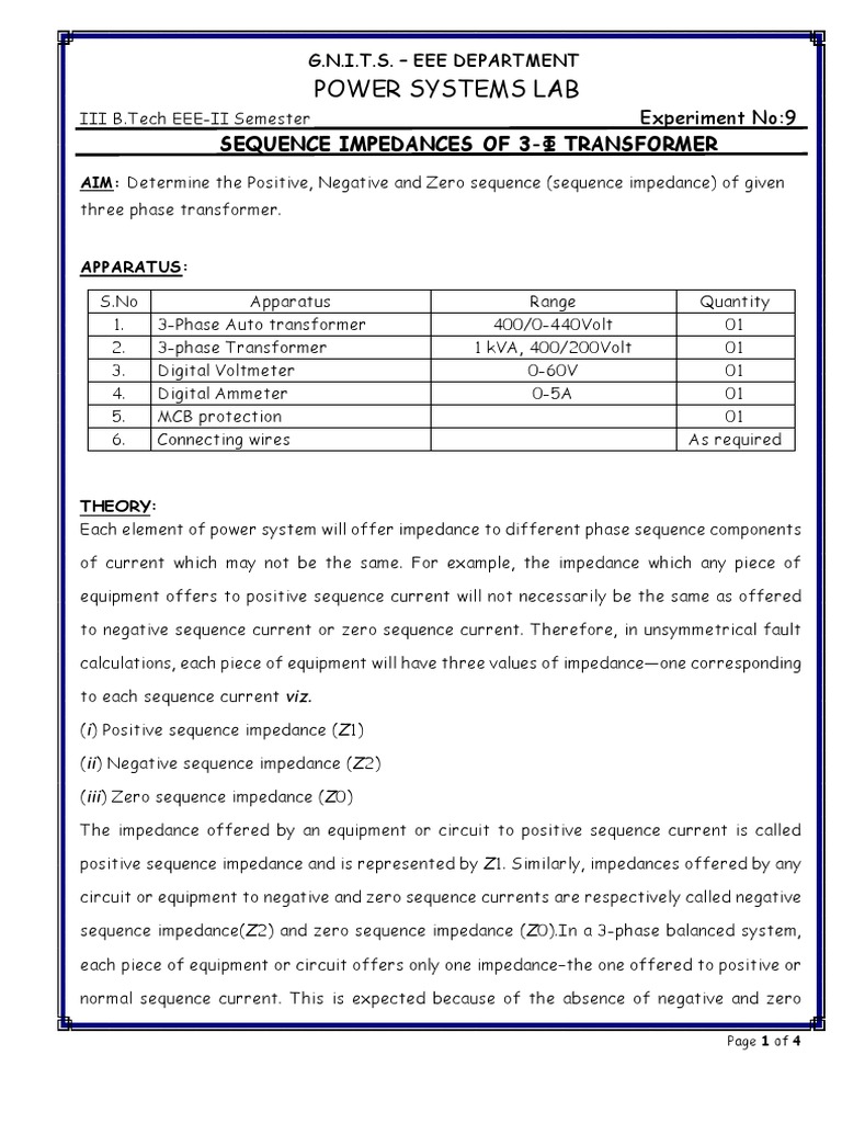 9. SEQUENCE IMPEDANCES OF 3-Φ TRANSFORMER | PDF | Transformer | Electrical Impedance