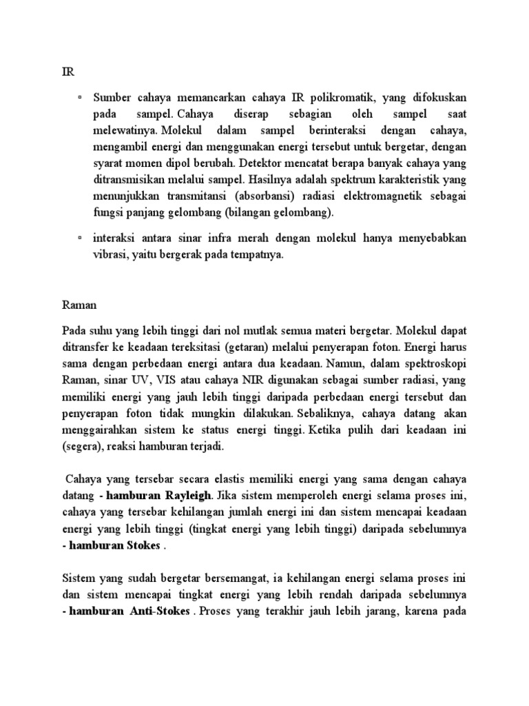 Narasi Perbedaan Spektroskopi Ir Dan Raman | PDF Narasi Perbedaan Spektroskopi Ir Dan Raman | PDF
