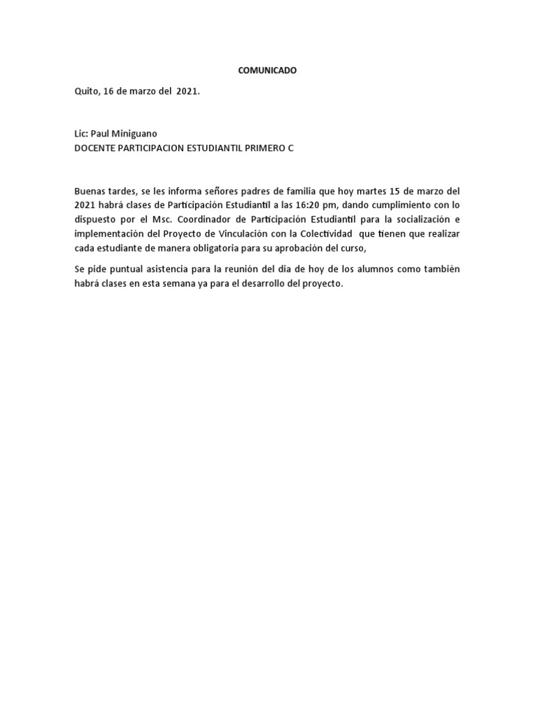 Comunicado Participacion Estudiantil | PDF