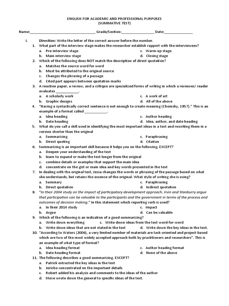 Summative Test (Eapp) ) | PDF | Plagiarism | Cognition Summative Test (Eapp) ) | PDF | Plagiarism | Cognition