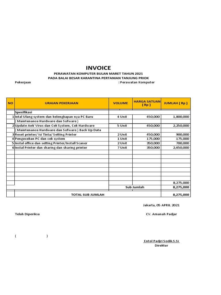 Invoice Perawatan Komputer KWITANSI 2021 TJ PRIOK | PDF