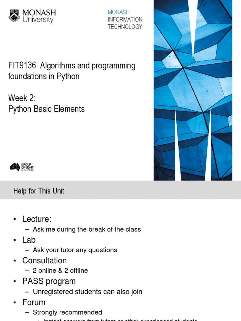 FIT9136 Week 2-Python Basic Elements | PDF | Boolean Data Type | Data Type