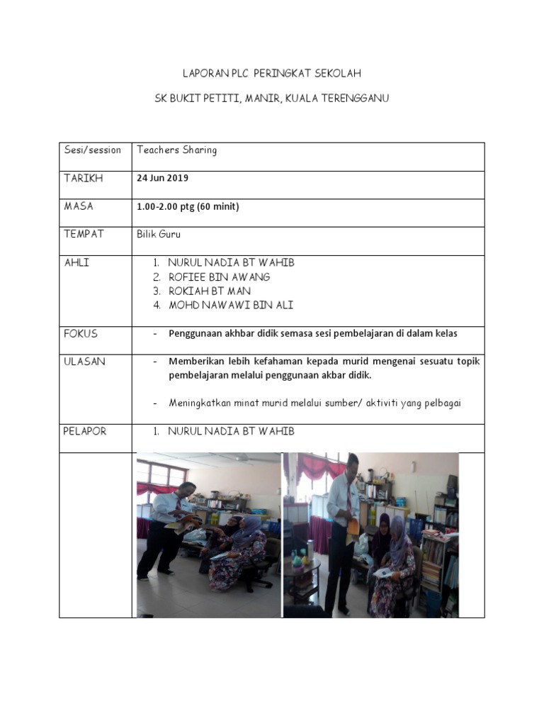 Contoh Laporan PLC Peringkat Sekolah | PDF