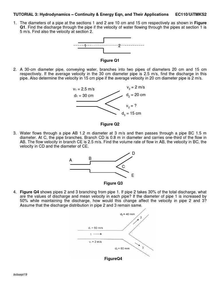 ECW 231 Tutorial and Answers Continuity and Energy Eqn and Their ...