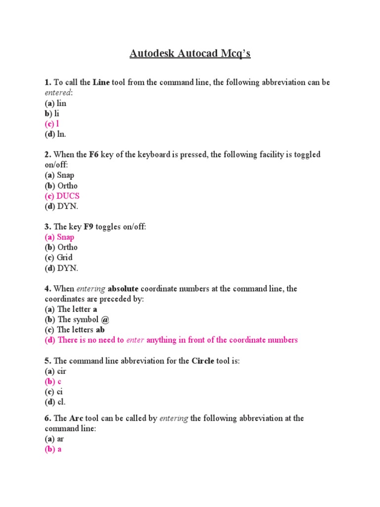 Autodesk Autocad MCQ | PDF | Rendering (Computer Graphics) | Texture ...
