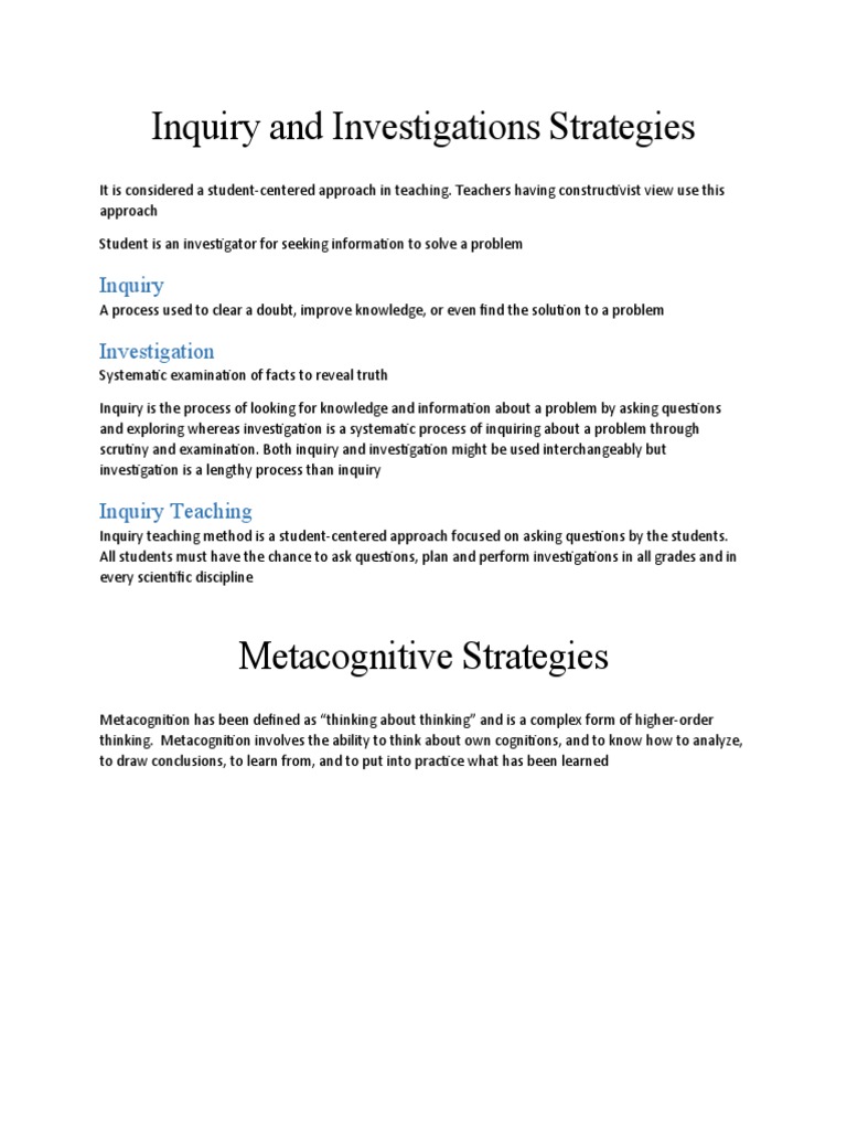 Inquiry and Investigations Strategies | PDF