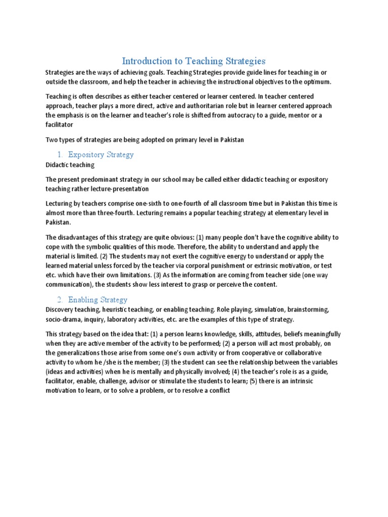 Navigating Teaching Strategies: A Comparison of Expository, Enabling ...