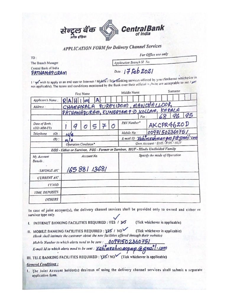 Online Banking Application Form | PDF
