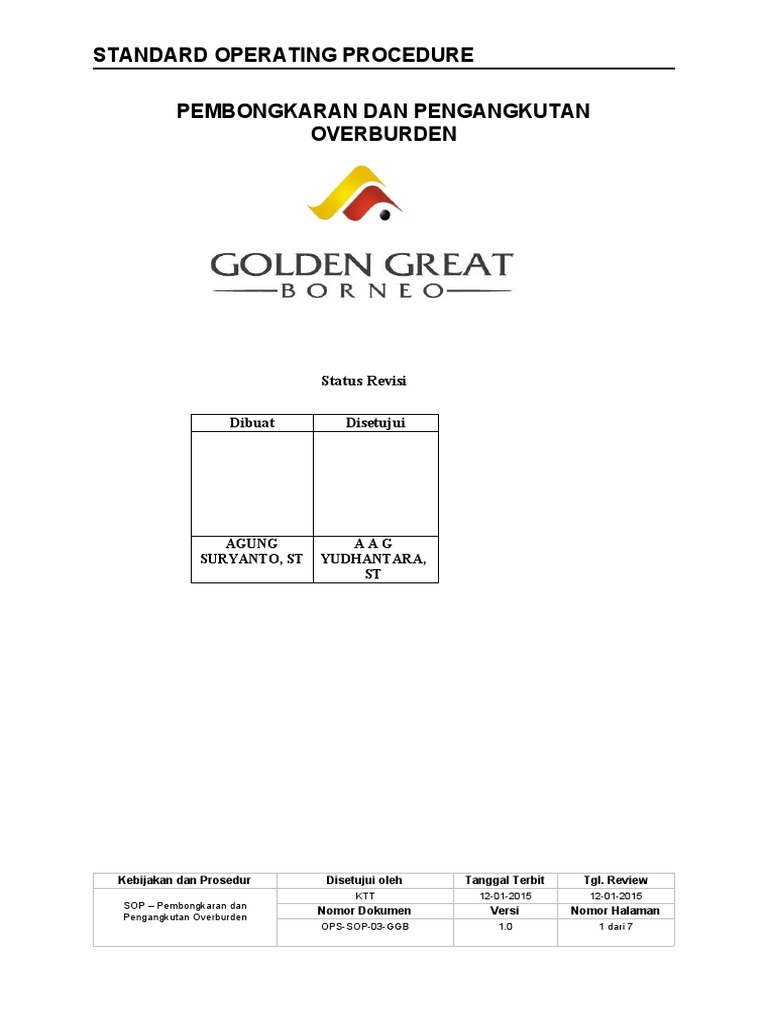 3 SOP Pembongkaran Dan Pengangkutan OB | PDF