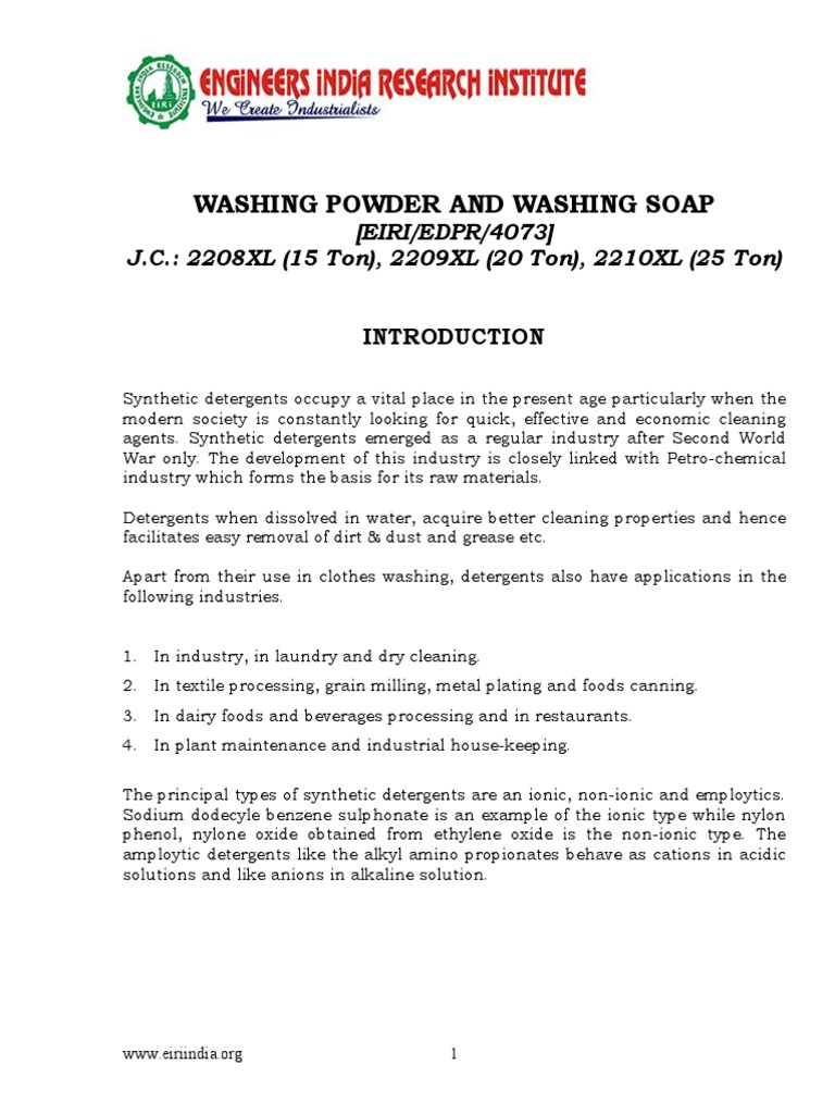 Project Report On Washing Powder and Washing Soap | PDF | Detergent | Soap