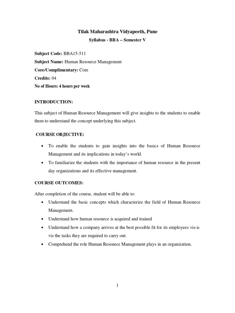 BBA III Year Human Resource Management Syllabus | PDF | Negotiable ...