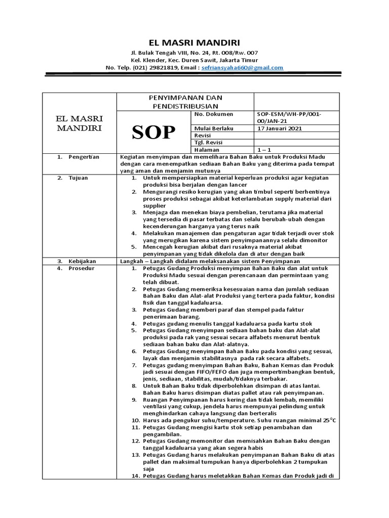 B. SOP Penyimpanan Dan Pendistribusian Barang | PDF