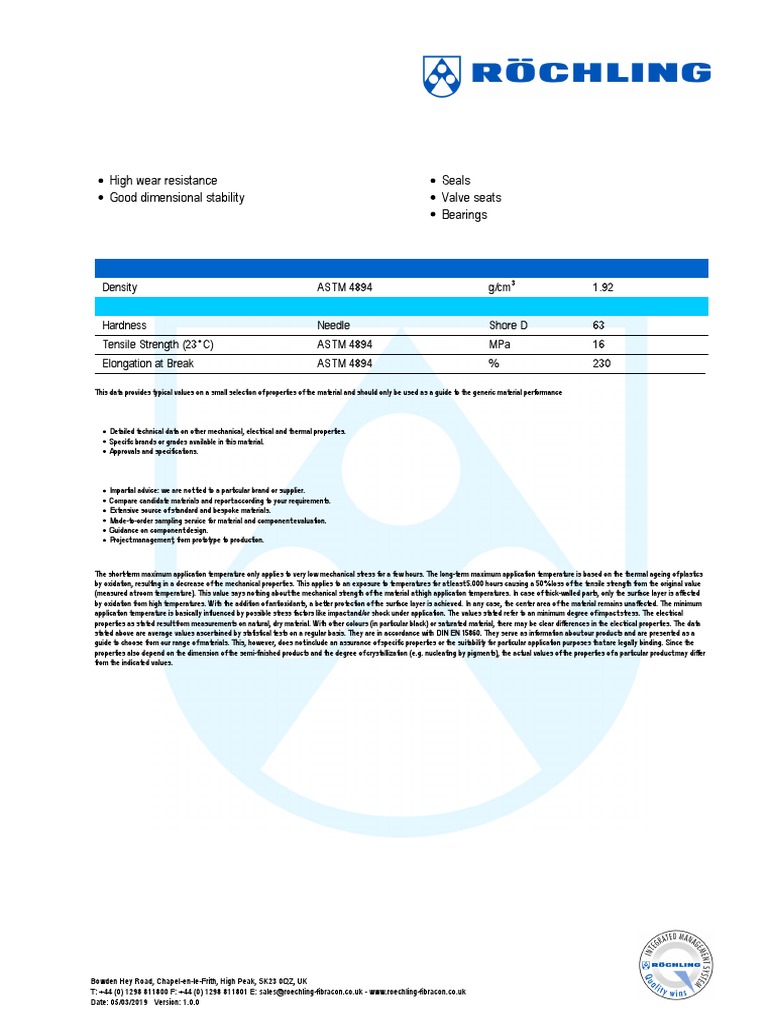 Technical Data Sheet: Ptfe + 20% Peek | PDF | Strength Of Materials ...