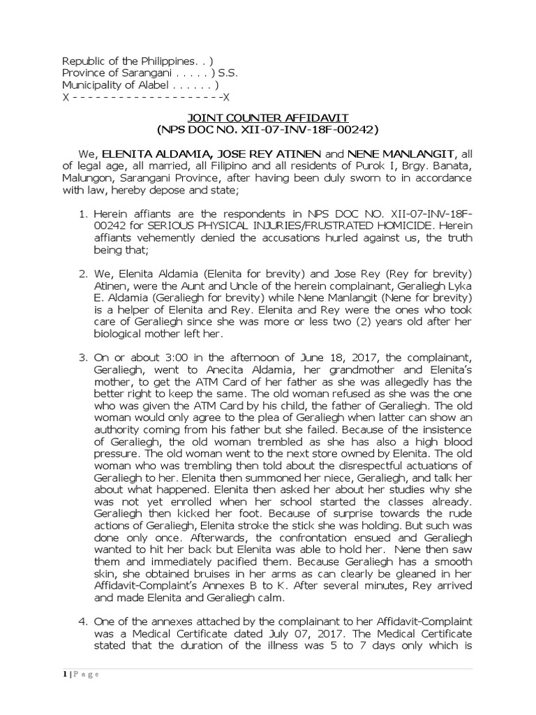 Joint Counter Affidavit (NPS DOC NO. XII-07-INV-18F-00242) | PDF ...