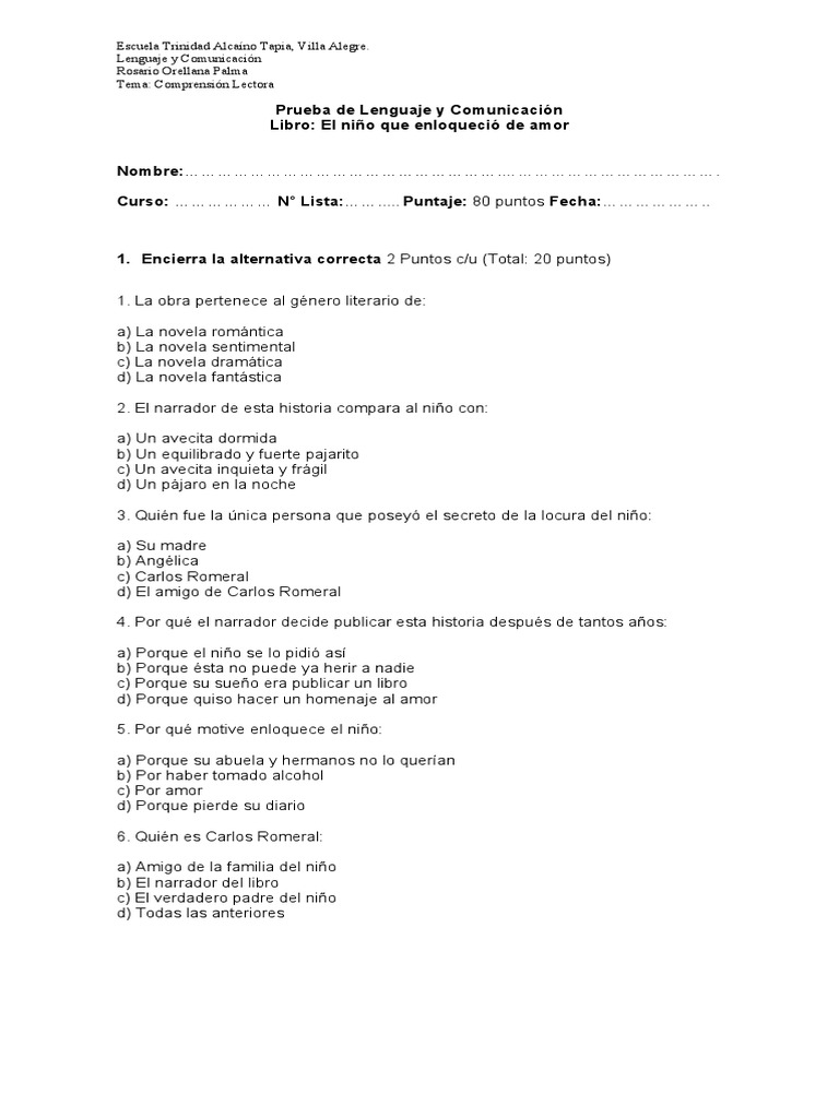 Prueba Libro El Niño Que Enloqueció de Amor | PDF