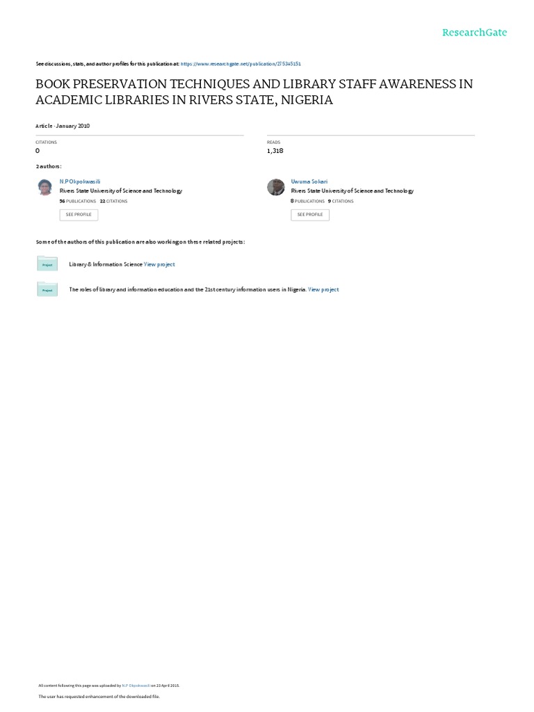 Book Preservation Techniques and Library Staff Awareness in Academic ...