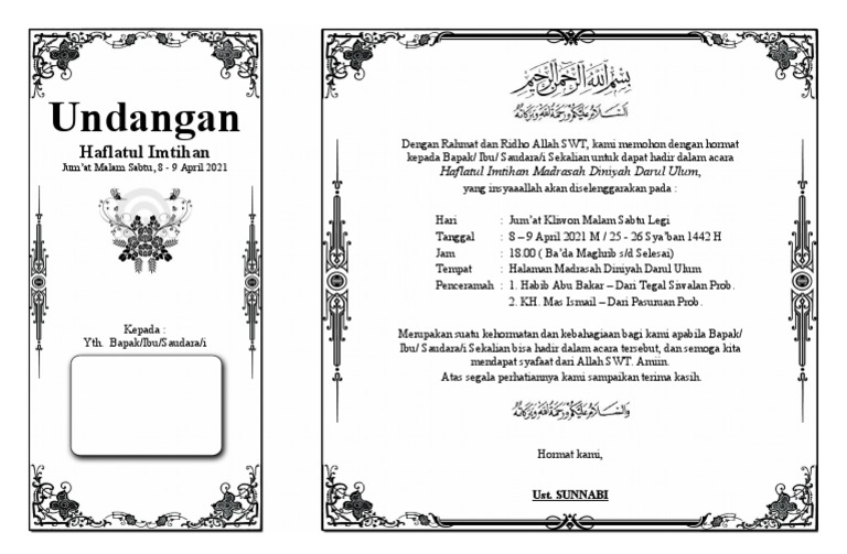 UNDANGAN IMTIHAN MADIN DARUL ULUM TGL 8-9 APRIL 2021 | PDF