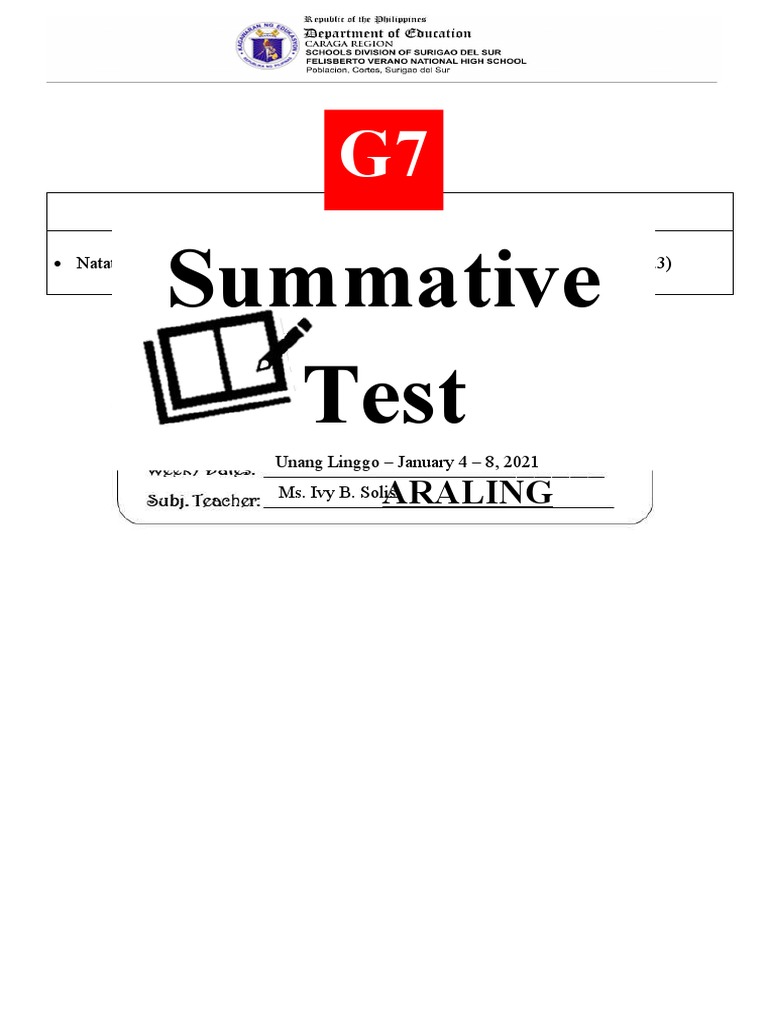 First Summative Test | PDF