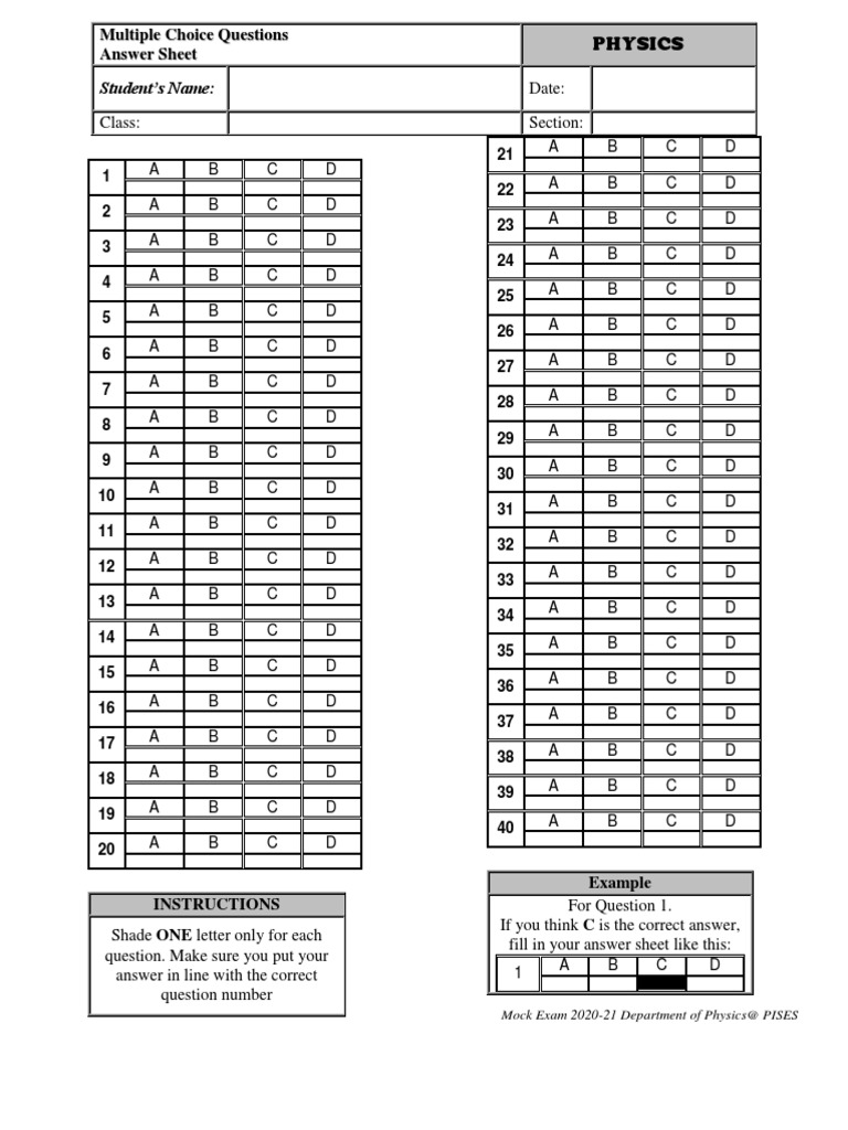 Phy MCQ's Bubble Sheet | PDF | Multiple Choice | Psychometrics